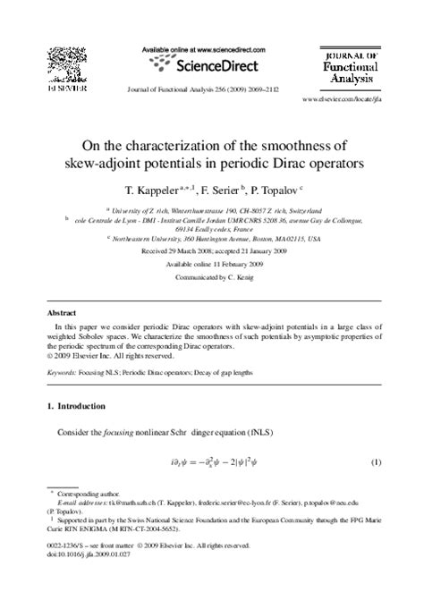 Pdf On The Characterization Of The Smoothness Of Skew Adjoint Potentials In Periodic Dirac