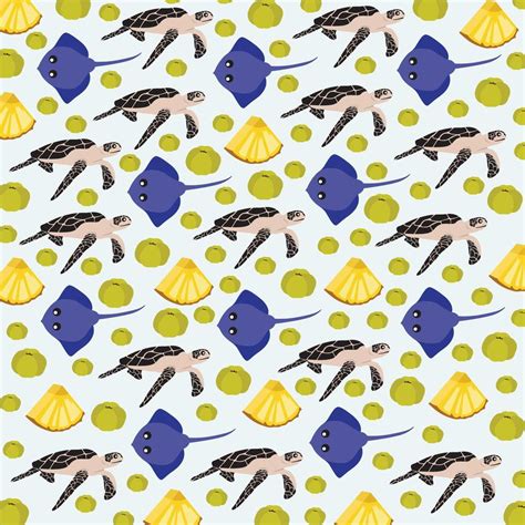 Stingrays Turtles And Fruit As A Pattern Background 50125804 Vector