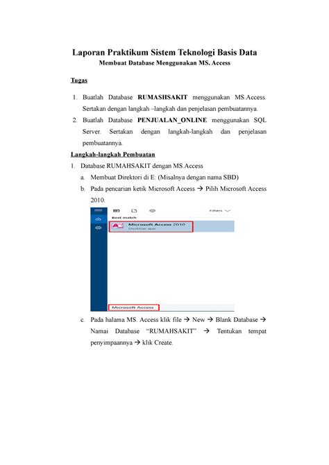 Laporan Sistem Teknologi Basis Data Membuat Database Ms Laporan