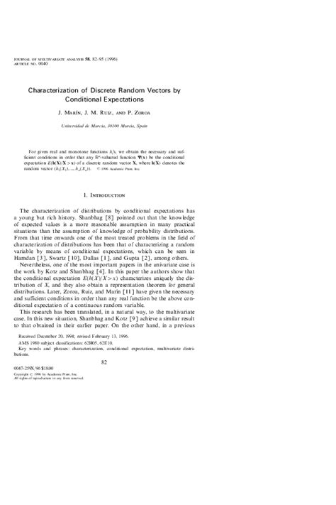 Pdf Characterization Of Discrete Random Vectors By Conditional Expectations