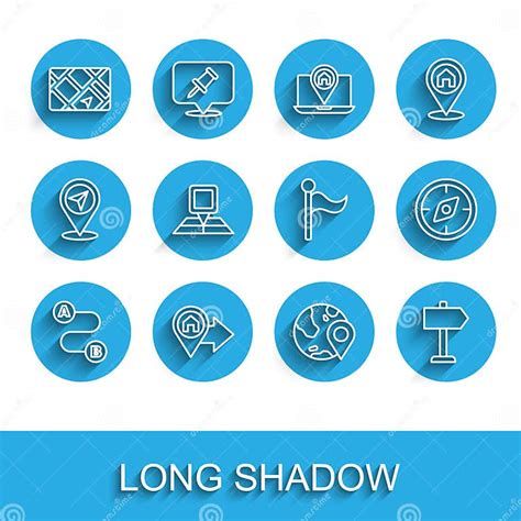 Set Line Route Location Location With House Gps Device Map The Globe Road Traffic Sign