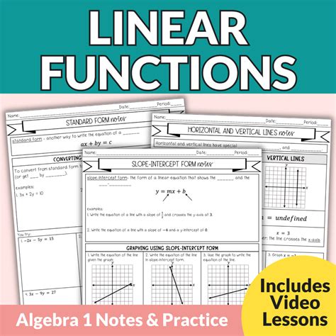 Writing And Graphing Linear Functions Notes And Worksheets For Algebra