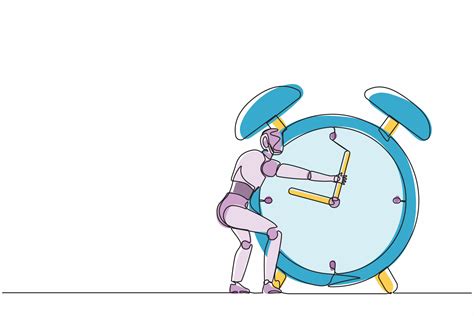 Continuous One Line Drawing Robots Hugging Huge Alarm Clock Modern Robotics Artificial