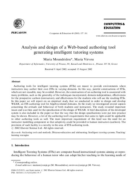 Pdf Analysis And Design Of A Web Based Authoring Tool Generating Intelligent Tutoring Systems