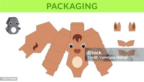 파티 선호 생일에 대 한 다이 컷 말 상자 과자 사탕 작은 선물 빵집에 대 한 아기 샤워 소매 상자 청사진 템플릿 디자인 인쇄 컷아웃 접기 접착제 벡터 스톡