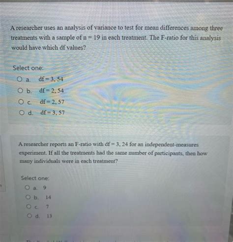 Solved A Researcher Uses An Analysis Of Variance To Test For Chegg