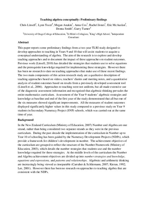 Pdf Teaching Algebra Conceptually Preliminary Findings