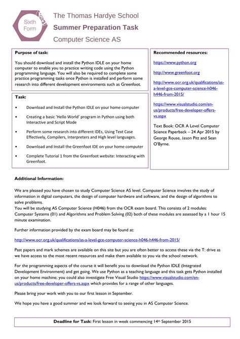 pdf computer science as the thomas hardye school creating a basic