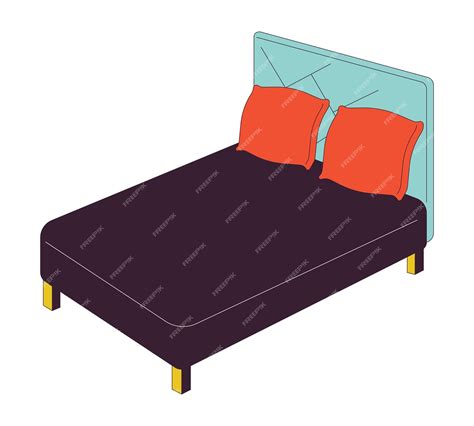 헤드보드 더블 침대 2d 선형 만화 객체 검은색 시트 ⁇ 사이즈 침대 고립된 선 ⁇ 터 요소 ⁇ 색 배경 편안한 침대 가구 빨간