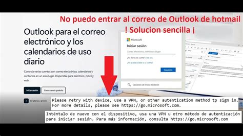 Email Outlook Please Retry With Device Use A Vpn Or Other Autentication Method Tp Sign In