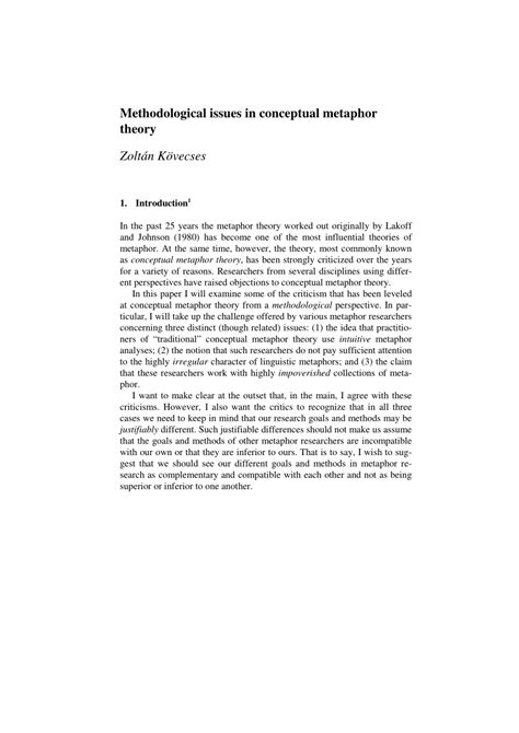 Pdf Methodological Issues In Conceptual Metaphor Theory Metaphor Metonymy And Conceptual