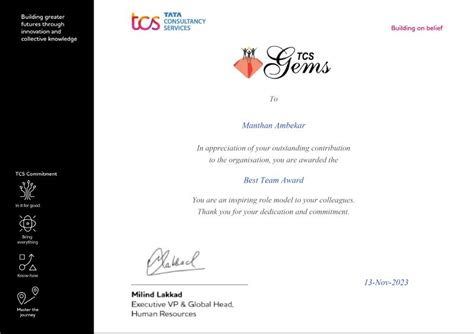 Manthan Ambekar On Linkedin Teamcollaboration Efforts Workculturematters Tcs Tcsgems 12