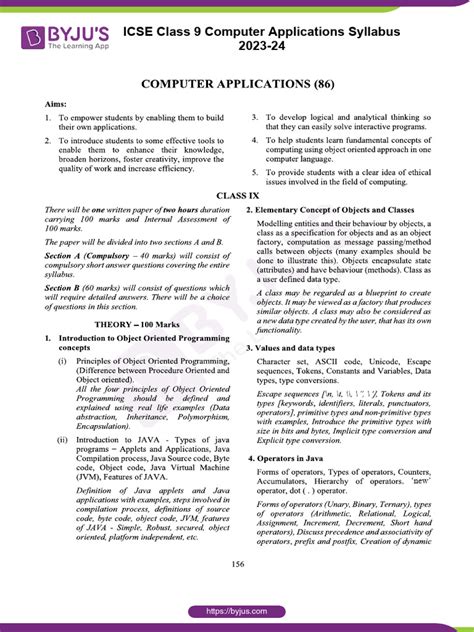 Icse Class 9 Computer Applications Syllabus 2023 24 Pdf