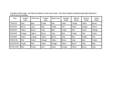 Editable Rotation Chart Between Classrooms 2 To 8 Teachers Project Days