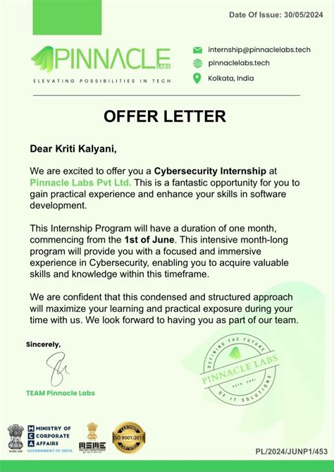kriti kalyani on linkedin pinnaclelabs internship2024