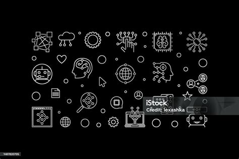 Machine Learning Line Horizontal Banner Ml Concept Vector Illustration