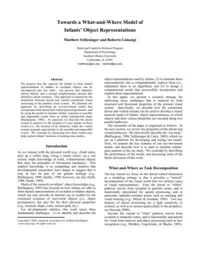 Towards A What And Where Model Of Infants Object Representations