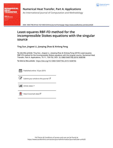 Pdf Least Squares Rbf Fd Method For The Incompressible Stokes Equations With The Singular Source