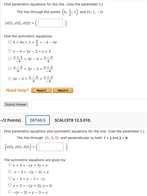 Solved Find Parametric Equations For The Line Use The