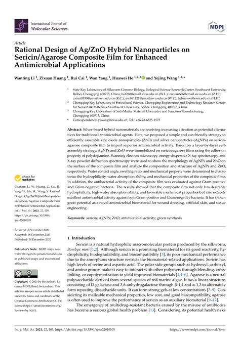 Pdf Rational Design Of Agzno Hybrid Nanoparticles On Sericinagarose