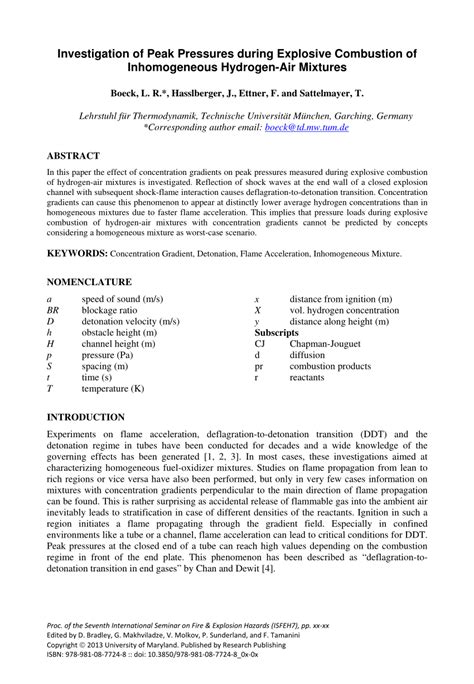 Pdf Investigation Of Peak Pressures During Explosive Combustion Of