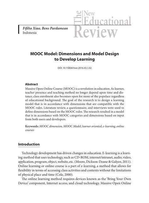 pdf mooc model dimensions and model design to develop learning