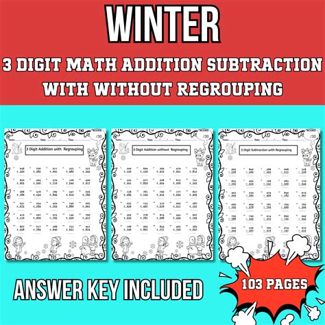 Winter 3 Digit Addition And Subtraction With And Without Regrouping