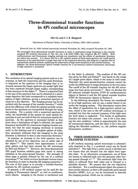 pdf three dimensional transfer functions in 4pi confocal microscopes