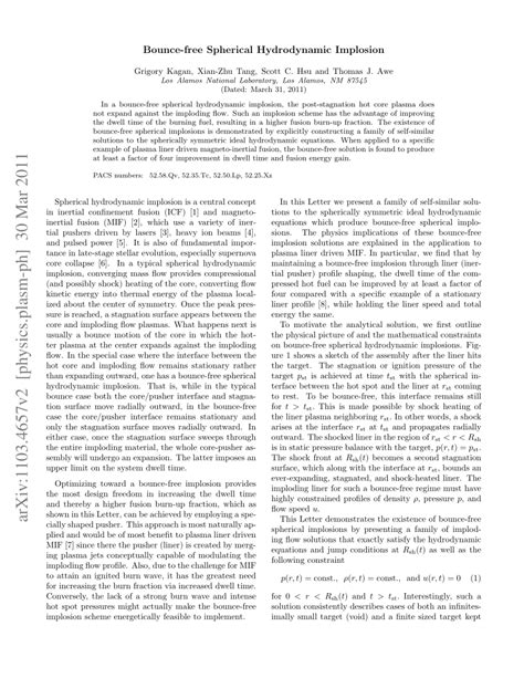 Pdf Bounce Free Spherical Hydrodynamic Implosion