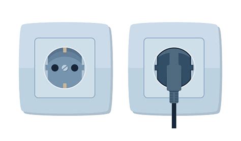 유럽식 전기 장비용 흰색 전원 소켓 케이블이 연결된 전원 소켓 벡터 일러스트 레이 션 0명에 대한 스톡 벡터 아트 및 기타