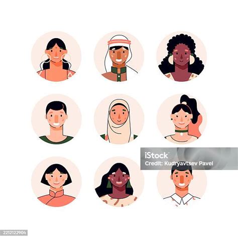 아바타 다민족 사람들 캐릭터의 세트 벡터 일러스트 레이 션은 고립되어 있습니다 개체 그룹에 대한 스톡 벡터 아트 및 기타 이미지 개체 그룹 남자 다민족 그룹 Istock