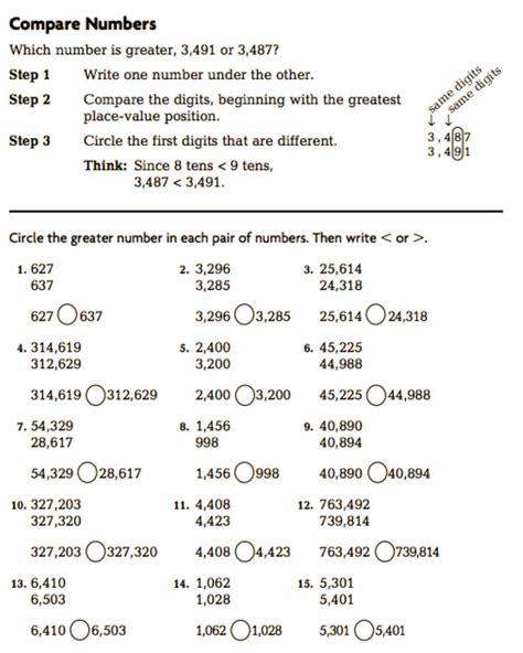 comparing numbers worksheet number worksheets ordinal numbers math