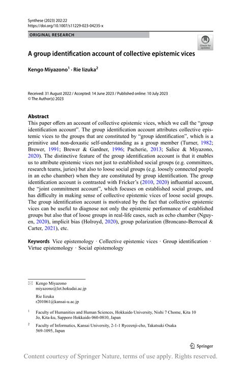 Pdf A Group Identification Account Of Collective Epistemic Vices