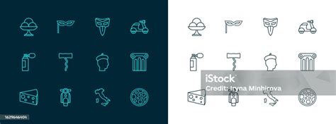 세트 라인 스쿠터 프랑스 남자 이탈리아지도 와인 코르크 마개 카니발 마스크 아이스크림 그릇과 아이콘 벡터 건축에 대한 스톡 벡터 아트 및 기타 이미지 Istock