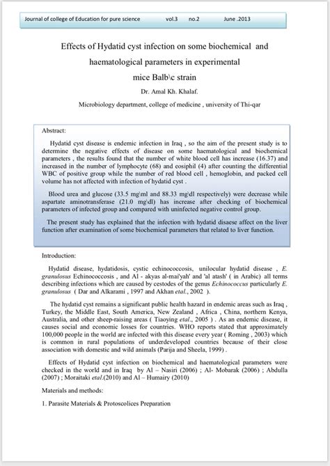 Pdf Effects Of Hydatid Cyst Infection On Some Biochemical And