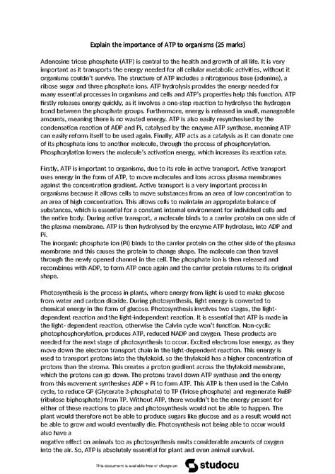 Atp Importance Essay Explain The Importance Of ATP To Organisms Marks Adenosine Triose