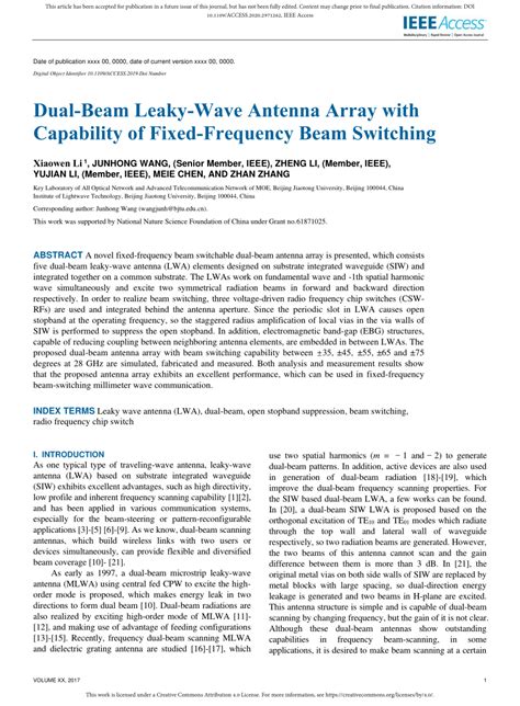 Pdf Dual Beam Leaky Wave Antenna Array With Capability Of Fixed Frequency Beam Switching