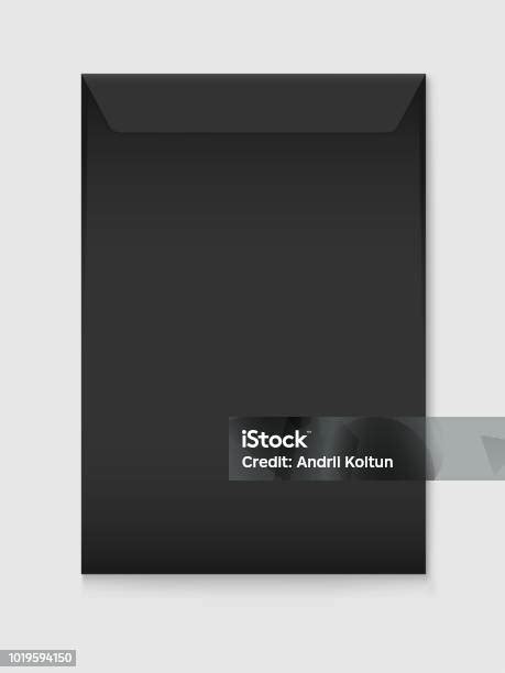 검은 A4 종이 봉투 흰색 배경에 고립의 벡터 모형 어두운 수직 우표 닫힌된 표지 템플릿입니다 기업 아이덴티티 디자인을 위한