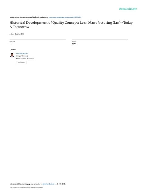 Historical Development Of Quality Concept Lean Manufacturing Lm Today And Tomorrow Pdf