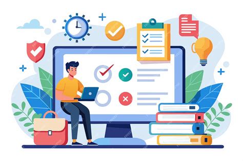 A Man Sits In Front Of A Computer Screen Completing An Online Quiz A