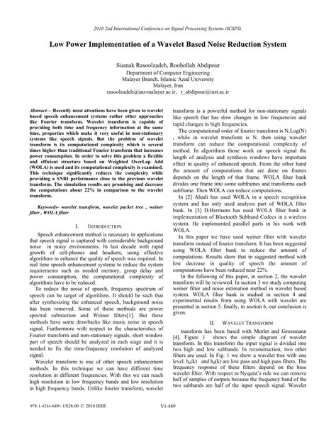 pdf low power implementation of a wavelet based noise reduction system