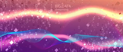 big data stream vector presentation matrix flying binary code neon