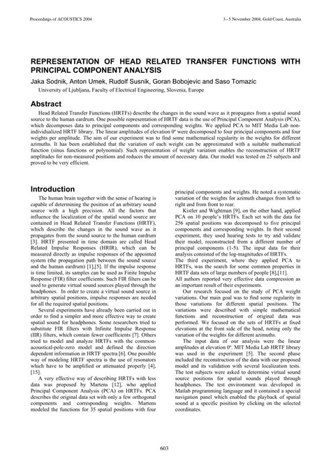 Pdf Representation Of Head Related Transfer Functions With Principal Component Analysis