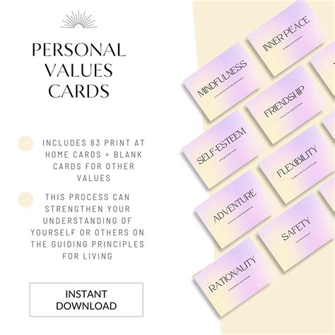 Core Values Cards And Exercise Act New Designs Align On Values 80 Values Print At Home Etsy