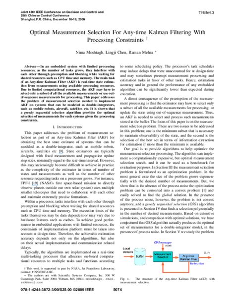 Pdf Optimal Measurement Selection For Any Time Kalman Filtering With