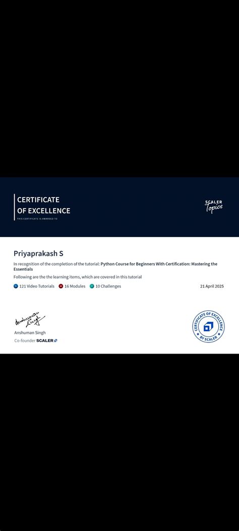 Successfully Completed The Python For Beginners Course Covering Fundamentals Like Variables