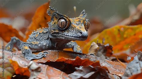Satanic Leaf Tailed Gecko Perfectly Camouflaged Among Dead Leaves Its