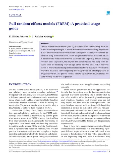 Pdf Full Random Effects Models Frem A Practical Usage Guide
