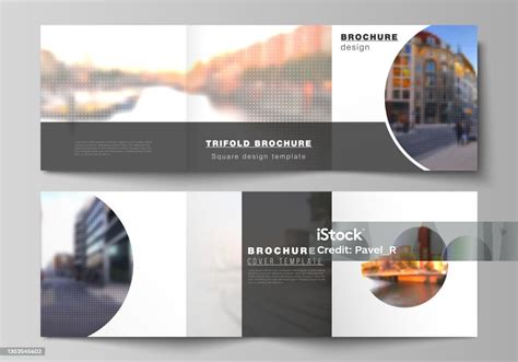 삼각 표지 디자인 템플릿의 벡터 레이아웃 트리 폴드 브로셔 전단지 잡지 커버 디자인 책 디자인 브로셔 커버 추상 적인 하프톤 효과 장식 점 점선 패턴 장식 접힌에 대한 스톡