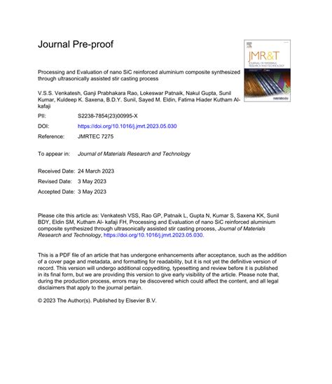 Pdf Processing And Evaluation Of Nano Sic Reinforced Aluminium Composite Synthesized Through